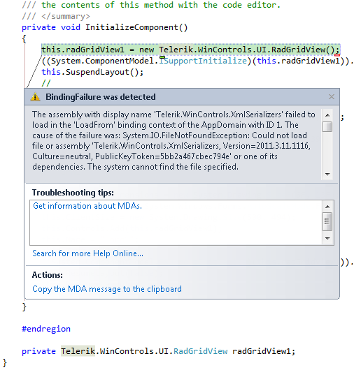 Could Not Load File Or Assembly Telerik Wincontrols Xmlserializers