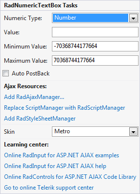 Telerik Web Forms Numeric Textbox Smart Tag Telerik Ui For Asp Net Ajax
