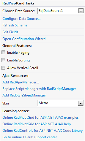 Telerik Web Forms Pivot Grid Design Time Smart Tag Telerik Ui For Asp