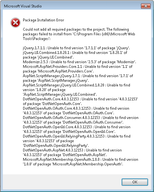 Package Installation Error Could Not Add All Required Packages To The Project Data Access Kb