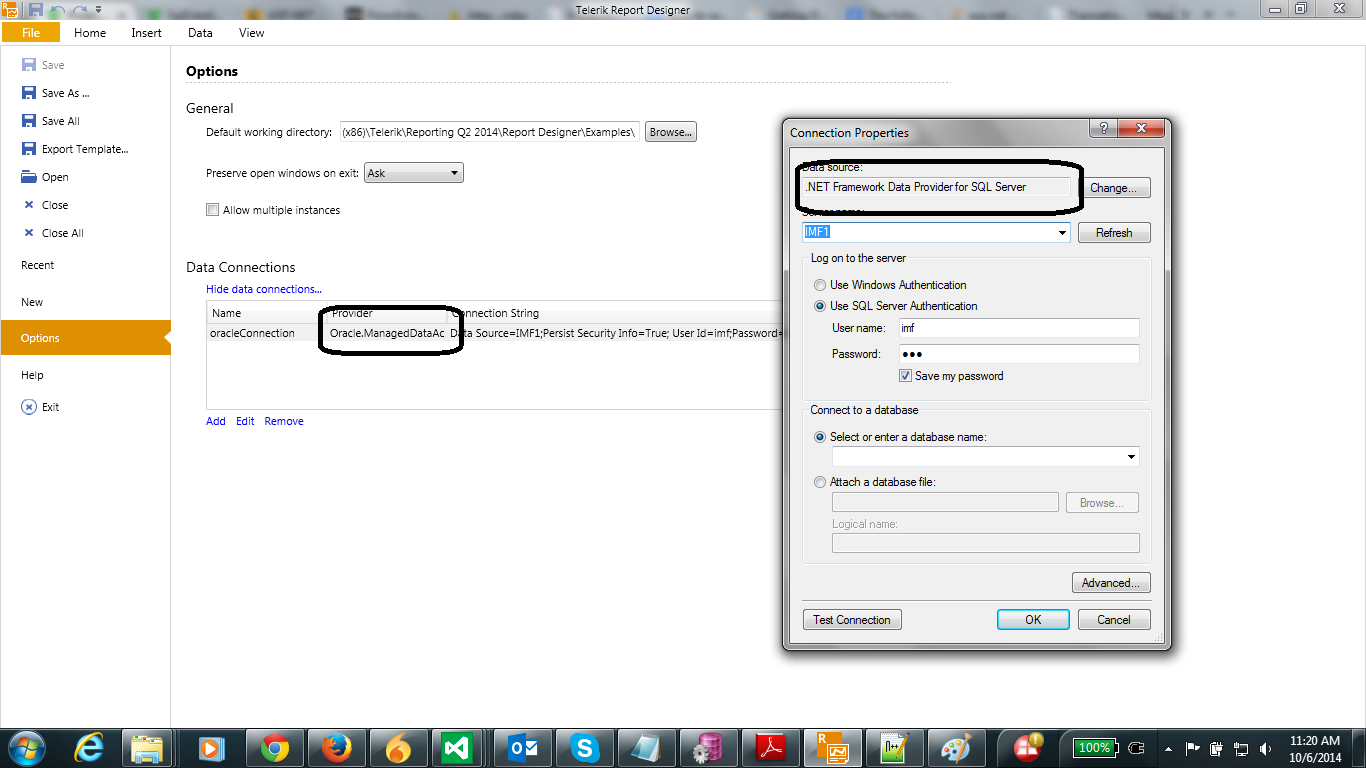 Problem While Connecting To Oracle Db Using Report Designer Q2 2014 And