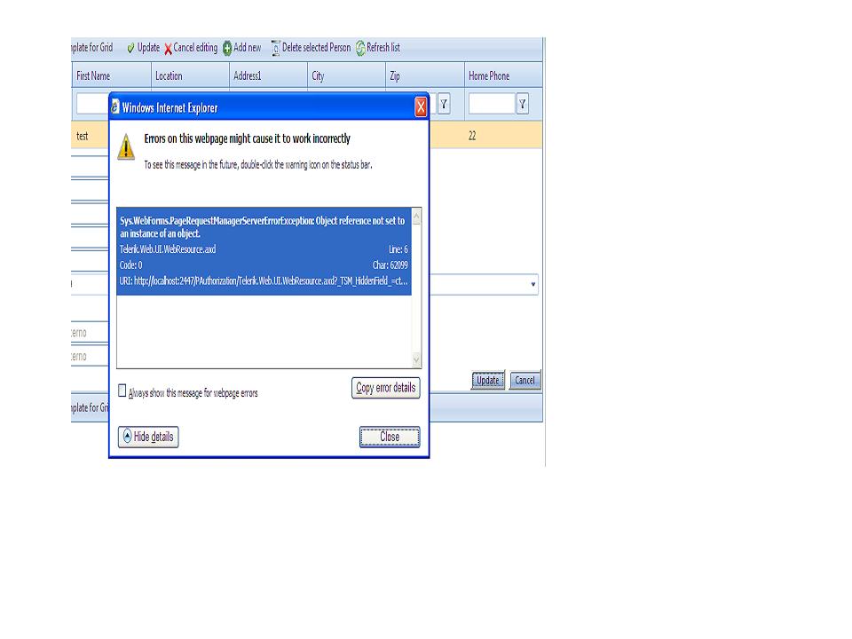 Can T Update Rad Grid Error Sys Webforms