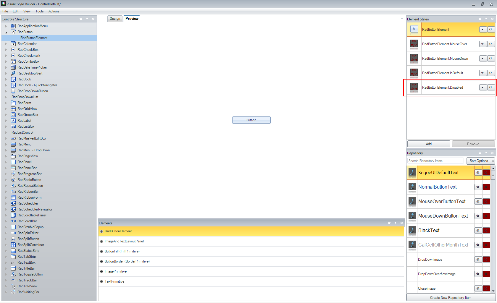 Text efect in enable/disable radButton in UI for WinForms Buttons ... Text efect in enable/disable radButton in UI for WinForms Buttons ...