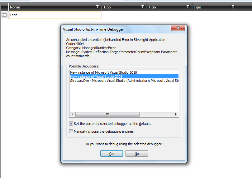 Gridview Parameter Count Mismatch In Ui For Silverlight Gridview