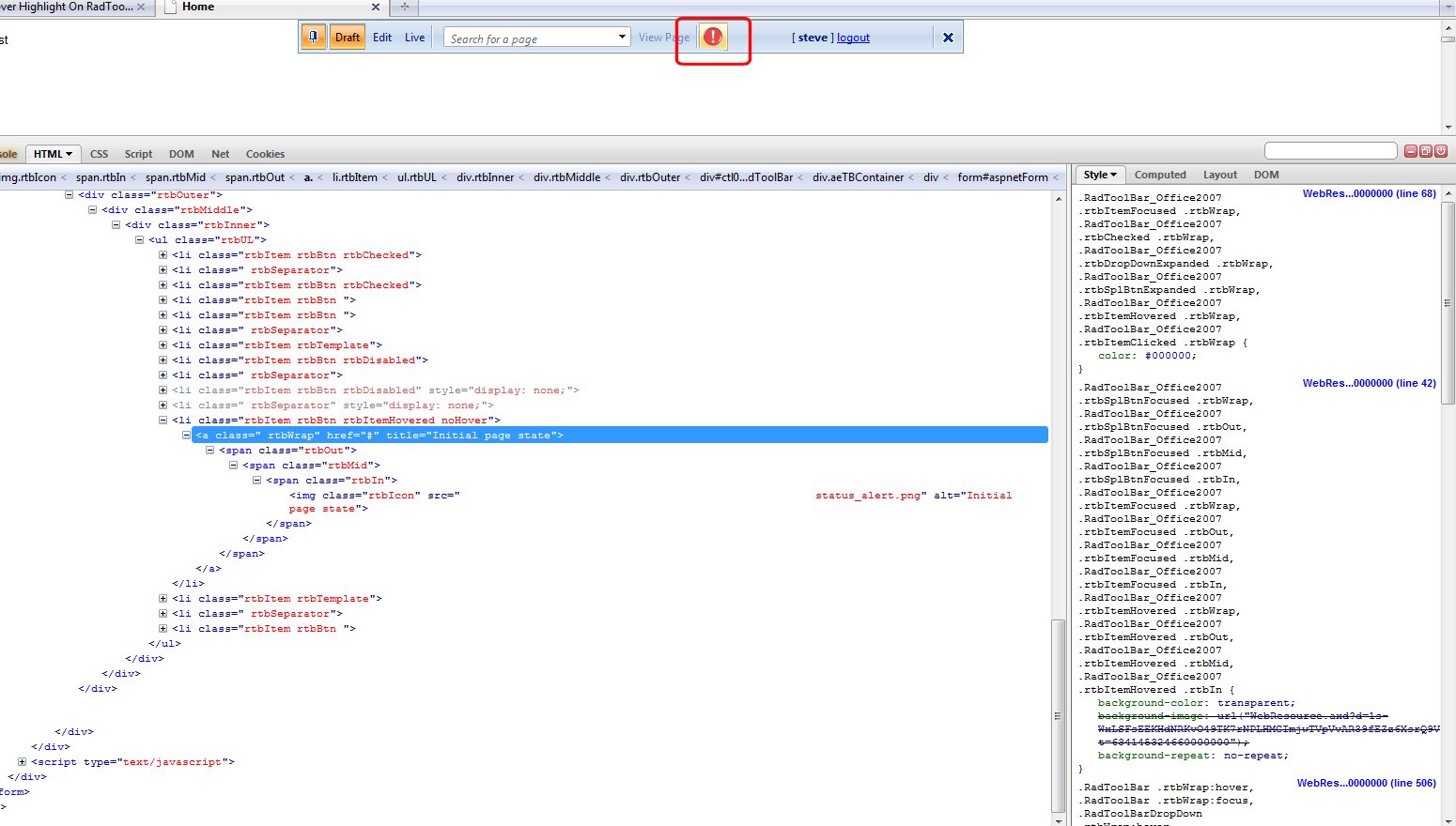 Disable Hover Highlight On Radtoolbarbutton In Ui For Asp Ajax