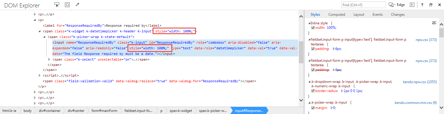 Datetimepicker Width Expanding To 100 When Programmatically Setting