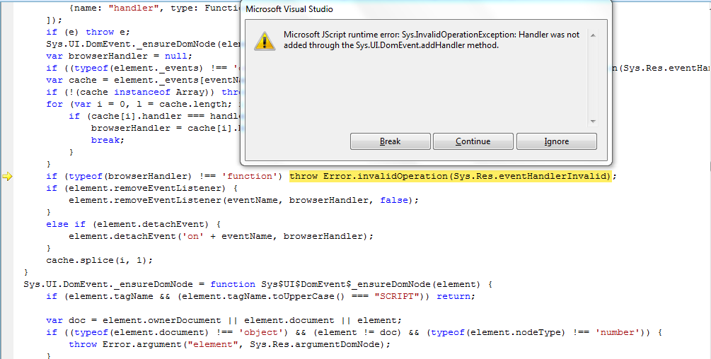 Sysvalidoperationexception Handler Was Not Added Through The Sys