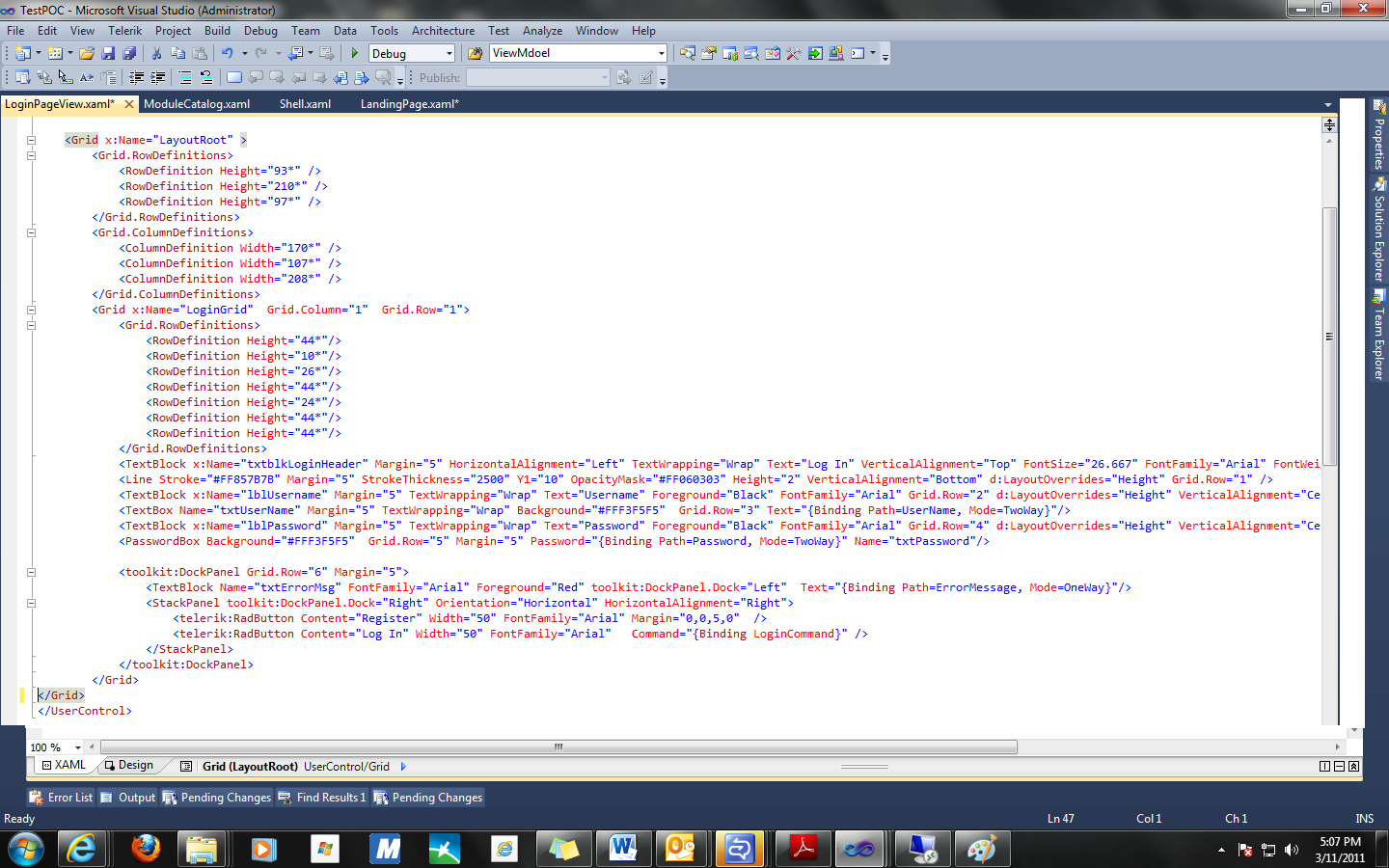 Raddocking With Prism Framework Not Working In Ui For Silverlight