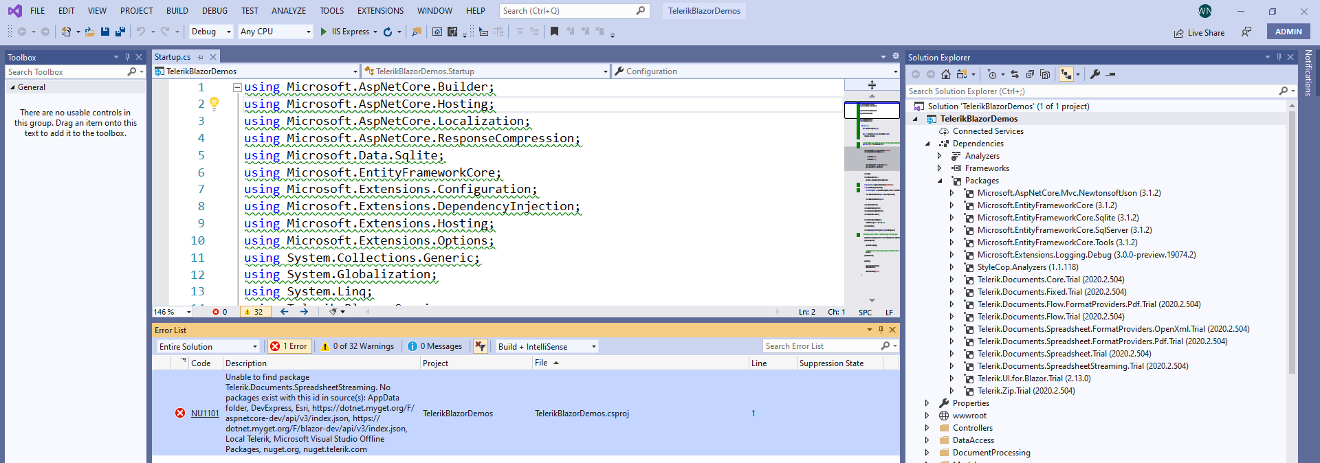 Telerikblazordemos Missing Package Telerikdocumentsspreadsheetstreaming In Ui For Blazor