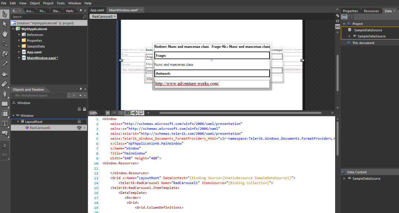 Datatemplate In Carousel Binding To Radrichtextbox Question In Ui For