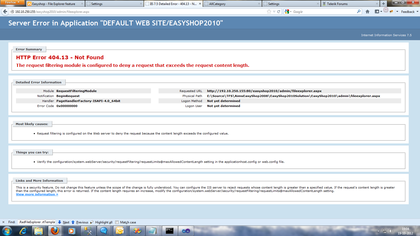 If Max File Upload Size Exceeds It Shows The Filenot Found Error In Ui For Aspnet Ajax