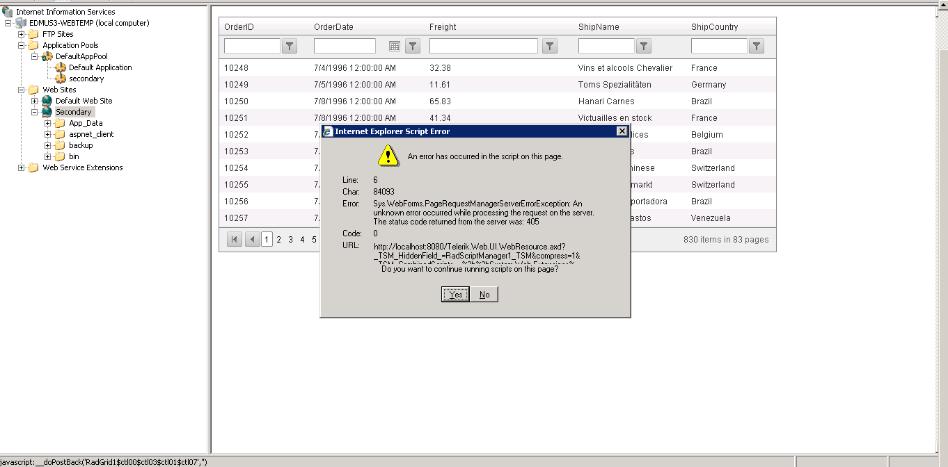 Sys Webforms Pagerequestmanagerservererrorexception Error