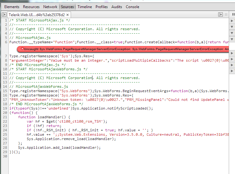 Uncaught Sys Webforms Pagerequestmanagerservererrorexception In Ui For