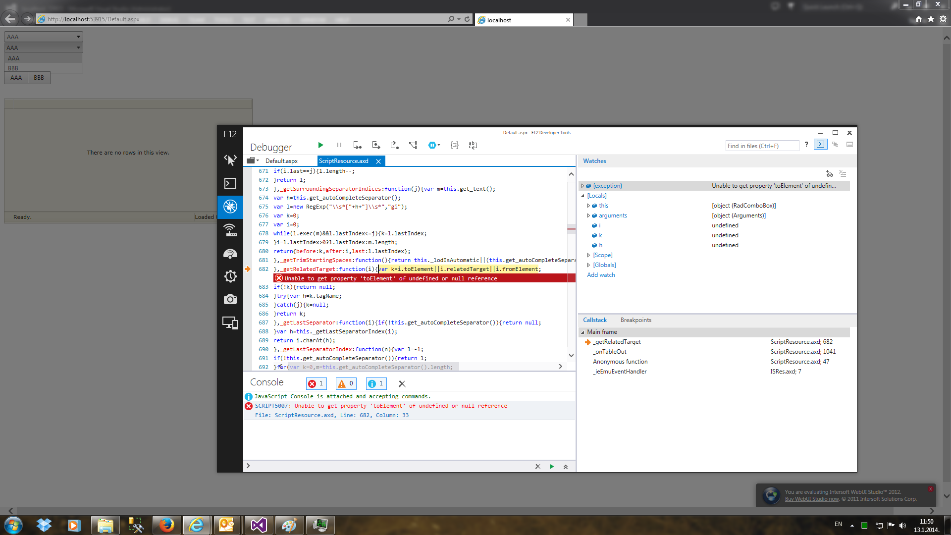 Telerik Textbox And Combobox Throwing Error When On Same Page Intersoft Webgrid In Ui For Asp 0629