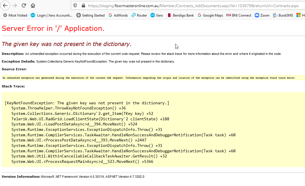 The Given Key Was Not Present In The Dictionary In Ui For Asp Ajax