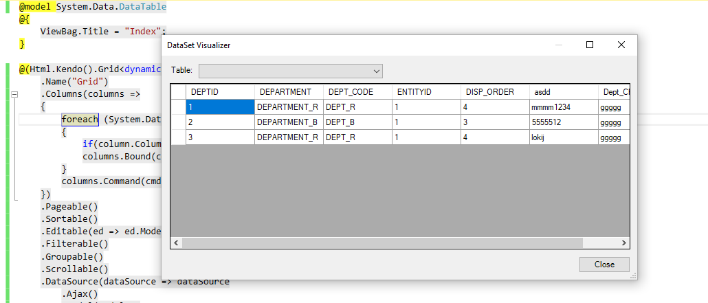 Issues With Binding Datatable To Grid In Ui For Aspnet Mvc Grid Telerik Forums
