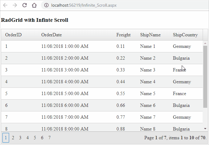 Radgrid Lazy Loading And Infinite Scroll In Ui For Asp Ajax Grid
