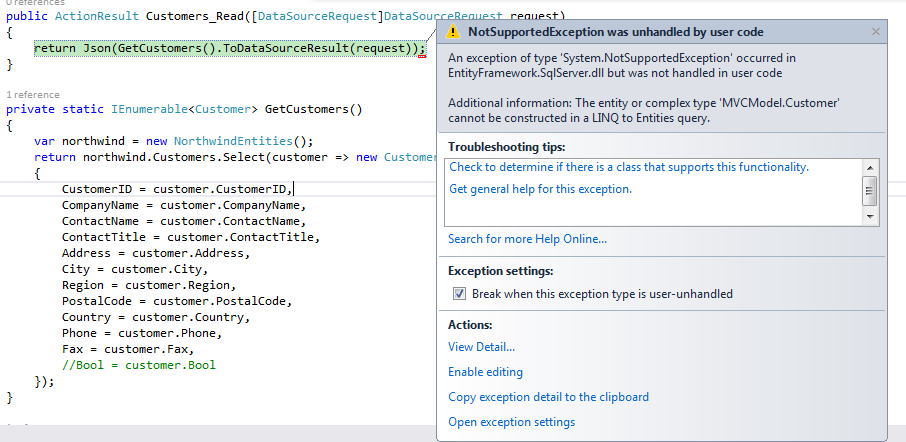 The Entity Or Complex Cannot Be Constructed In A Linq To Entities Query In Ui For Aspnet Mvc
