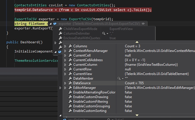 Export To Csv With Programmatically Generated Grid In Ui