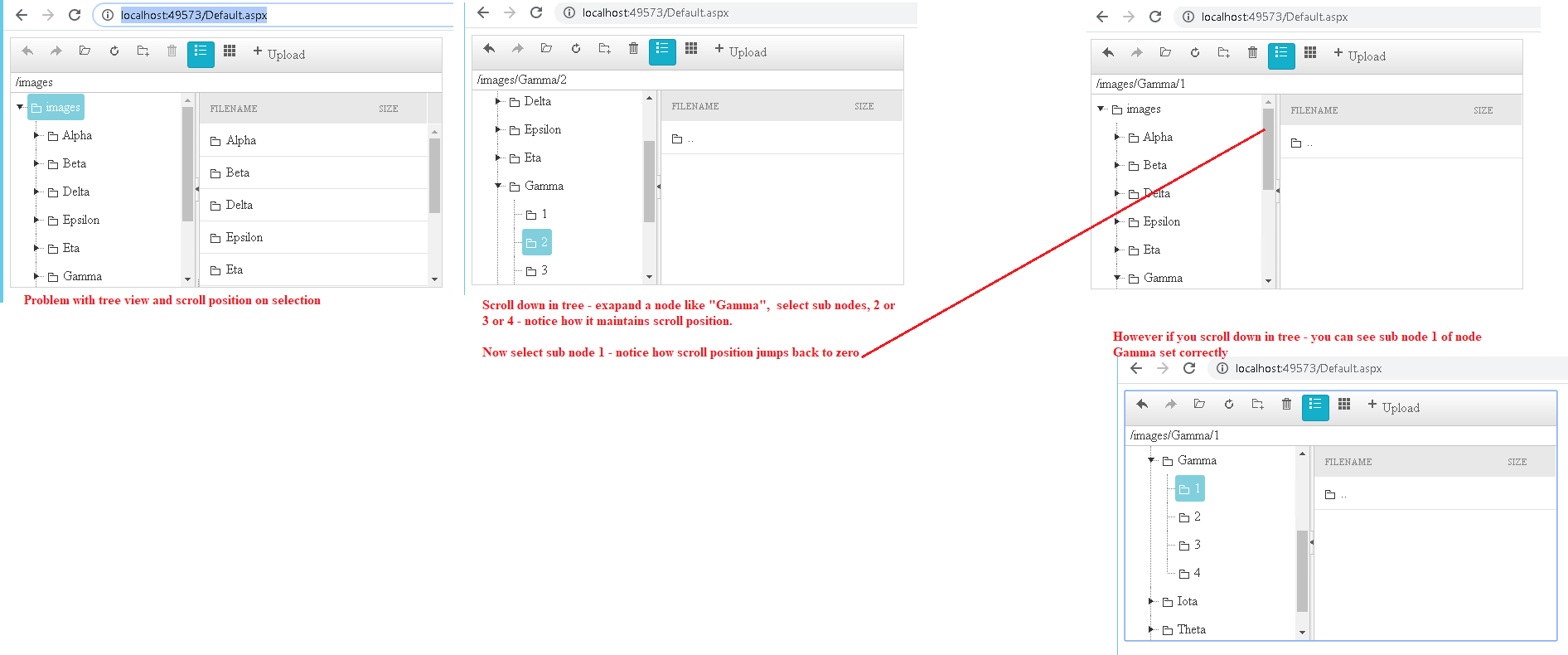 Tree Scroll Position Not Maintained On Node Selection In Ui For Aspnet Ajax Fileexplorer