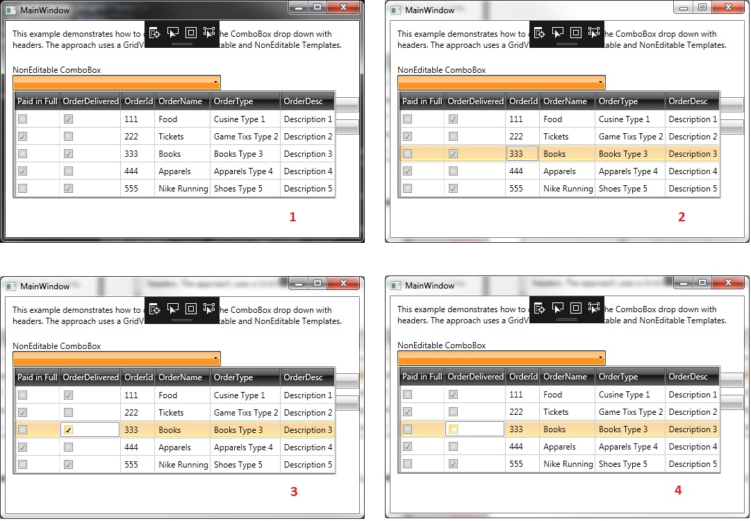 Multi Column Combobox Using Template Help In Ui For Wpf Combobox