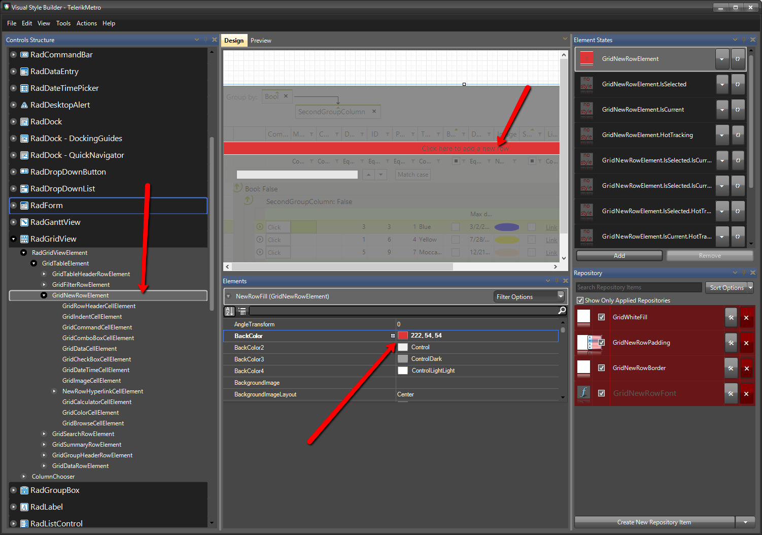 Set Add New Row Color In Ui For Winforms Gridview Telerik Forums