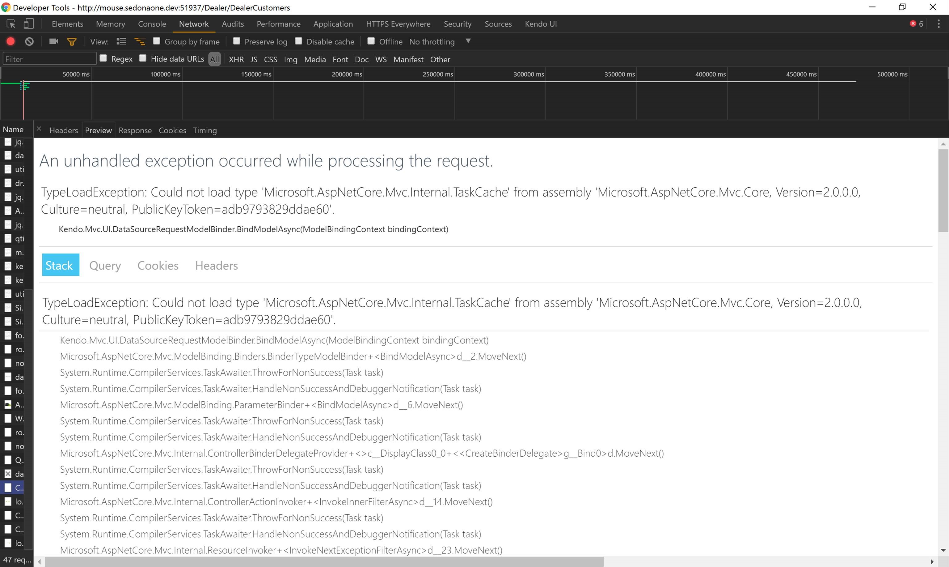 Datasourcerequest Error Could Not Load Type Microsoft Aspnetcore Mvc