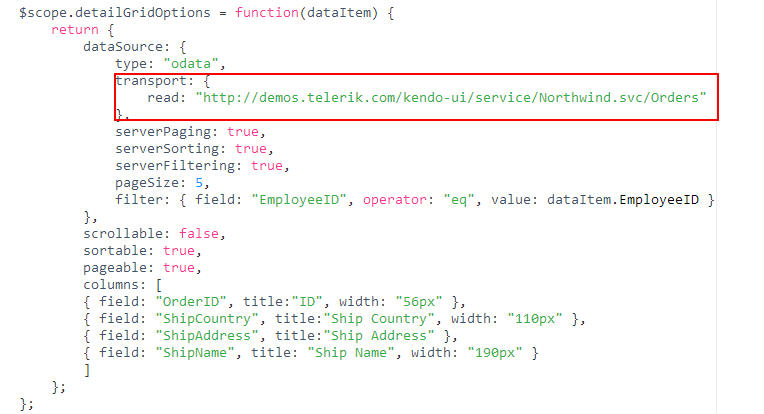 How Binding Angularjs And Kendo With Service In Kendo Ui For