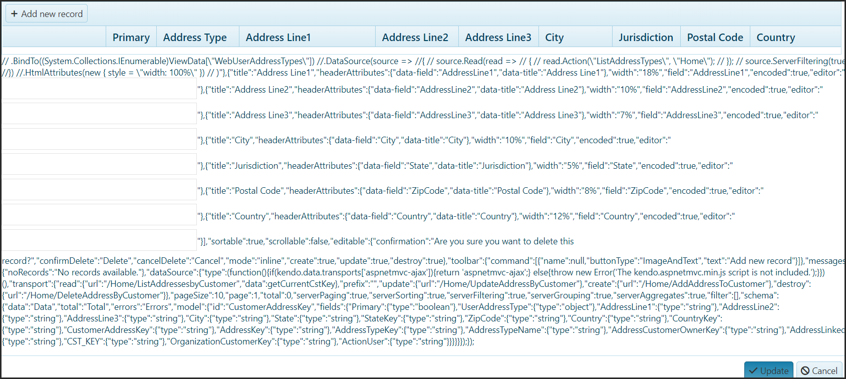 Binding A Dropdownlist To A Column Of A Grid Thats Inside A Popup