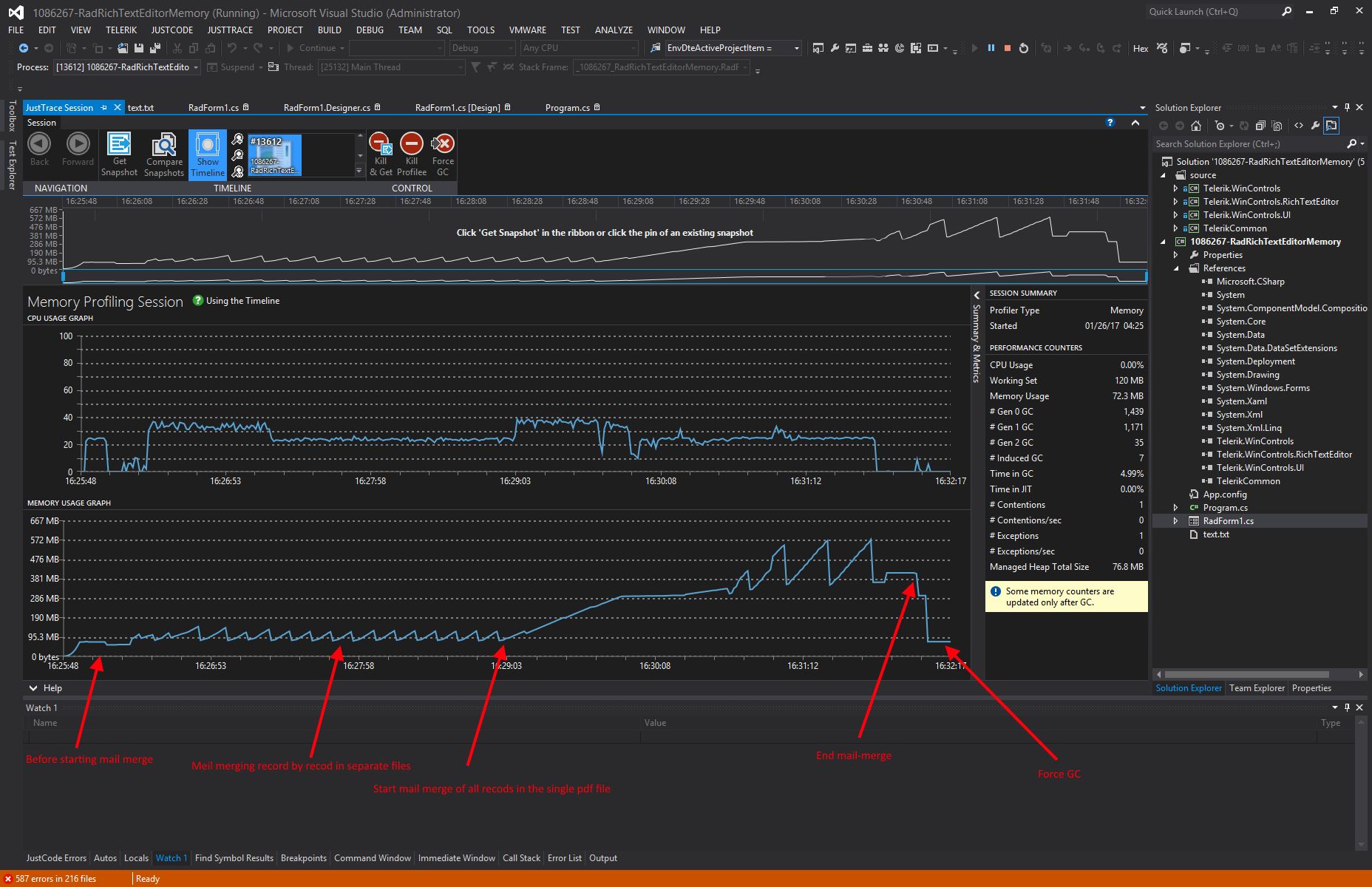 Memory Not Getting Released After Creating A Large Mail Merge In Ui For Winforms Richtexteditor