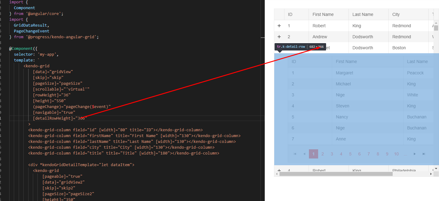 Virtual Scrolling And Detail Row In Grid In Kendo Ui For Angular