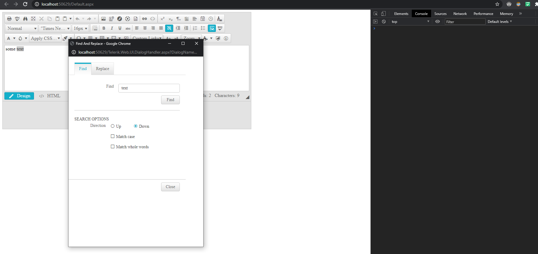 RadEditor - How to open Find-And-Replace outside of parent window in UI for ASP.NET AJAX ...