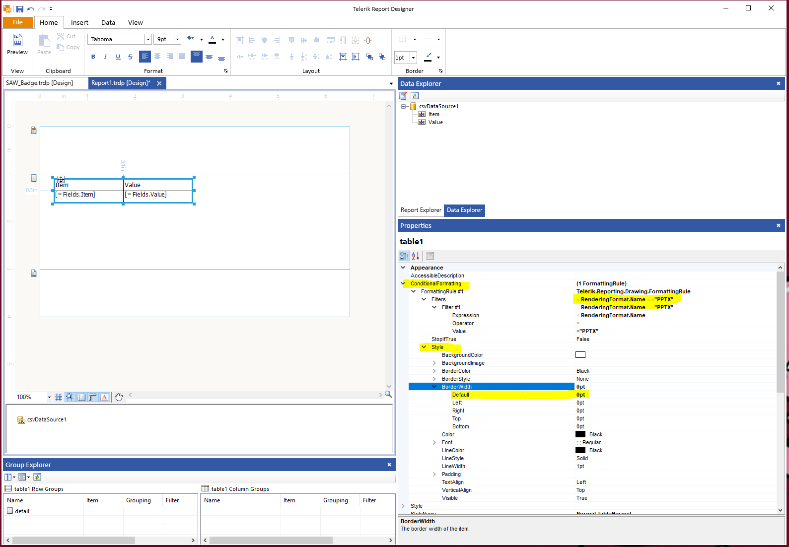 Table without borders in Powerpoint in Reporting | Telerik Forums