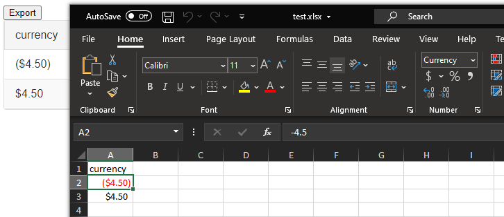 Negative Currency format in Export to excel format issue. in UI for ASP ...