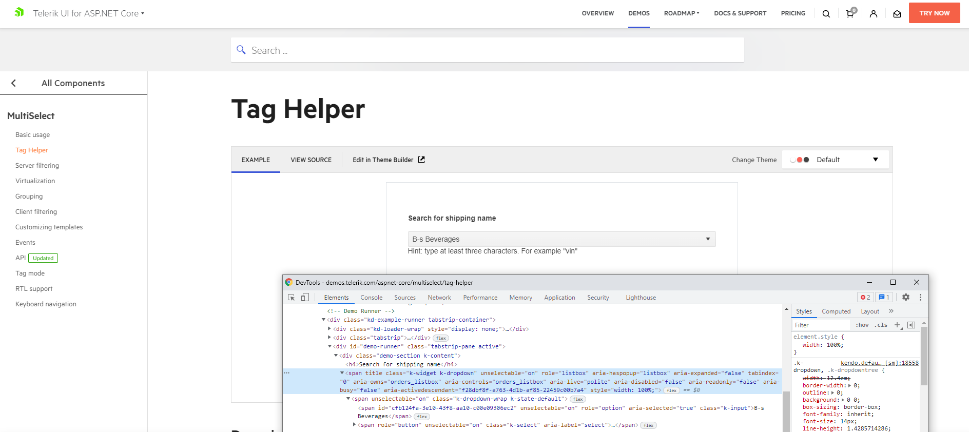 Asp.net Core Multiselect tag helper loading as dropdownlist in UI for ASP.NET Core | Telerik Forums