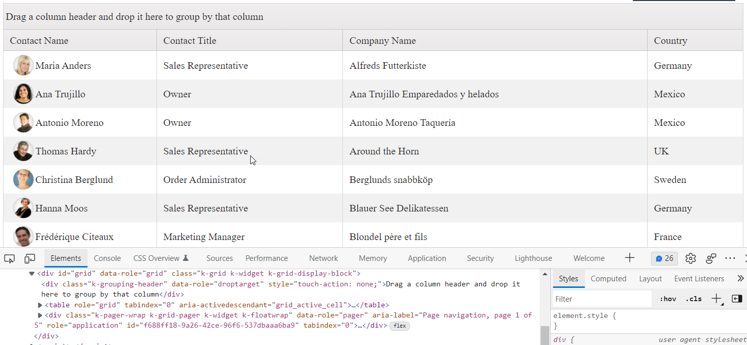 Kendo Grid Not Loaded The Same In The Browser In Kendo Ui For Jquery