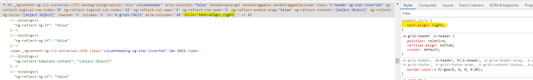 Kendo UI grid - right align header text in Kendo UI for Angular | Telerik Forums