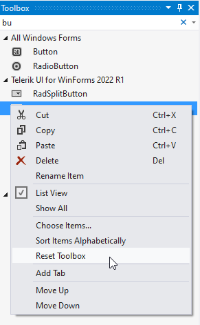 Toolbox Not Updating with new Controls in UI for WinForms | Telerik Forums