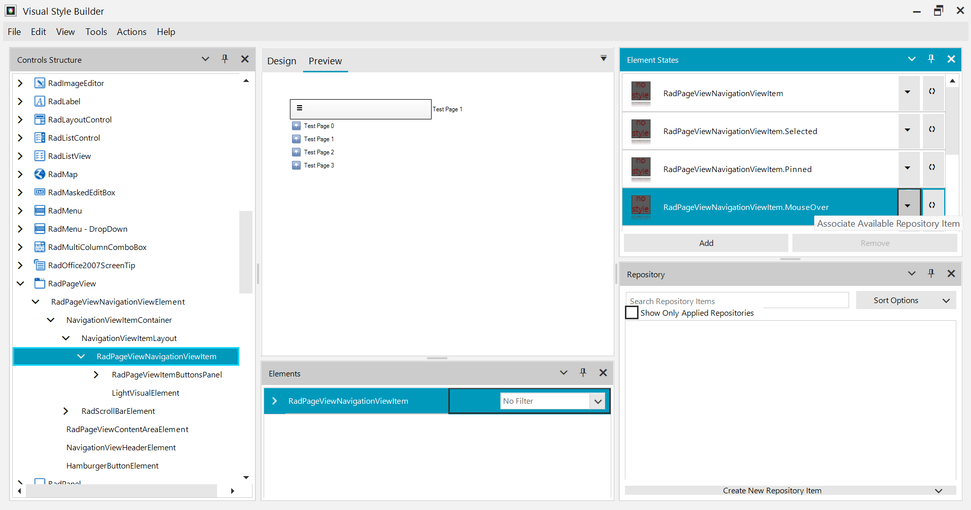 Change Hamburger Button Color and Mouse Hover Color on Hierarchy Navigation RadPageView in UI ...