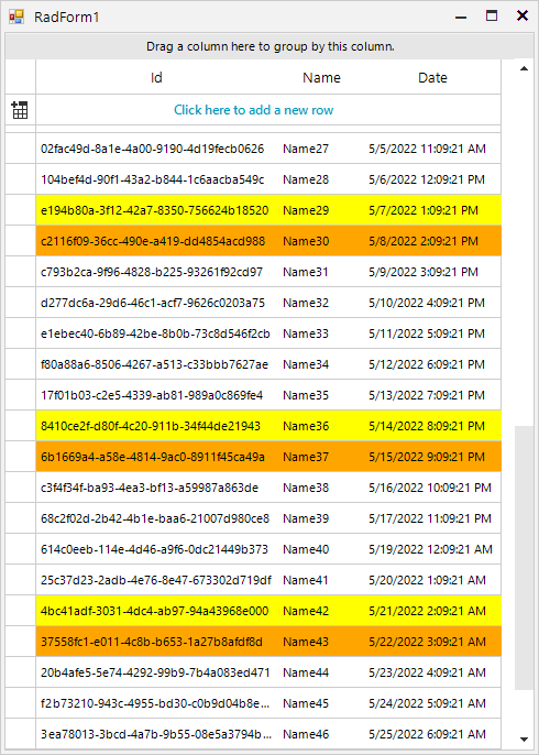 Change the rows background-color rows based on cell in UI for WinForms | Telerik Forums