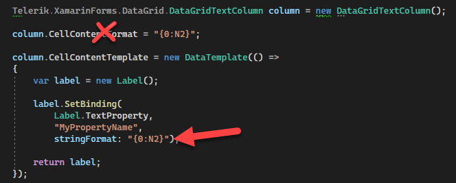 How do I set displayed text in DataGridBooleanColumn (defined in C#, not XAML) to desired ...