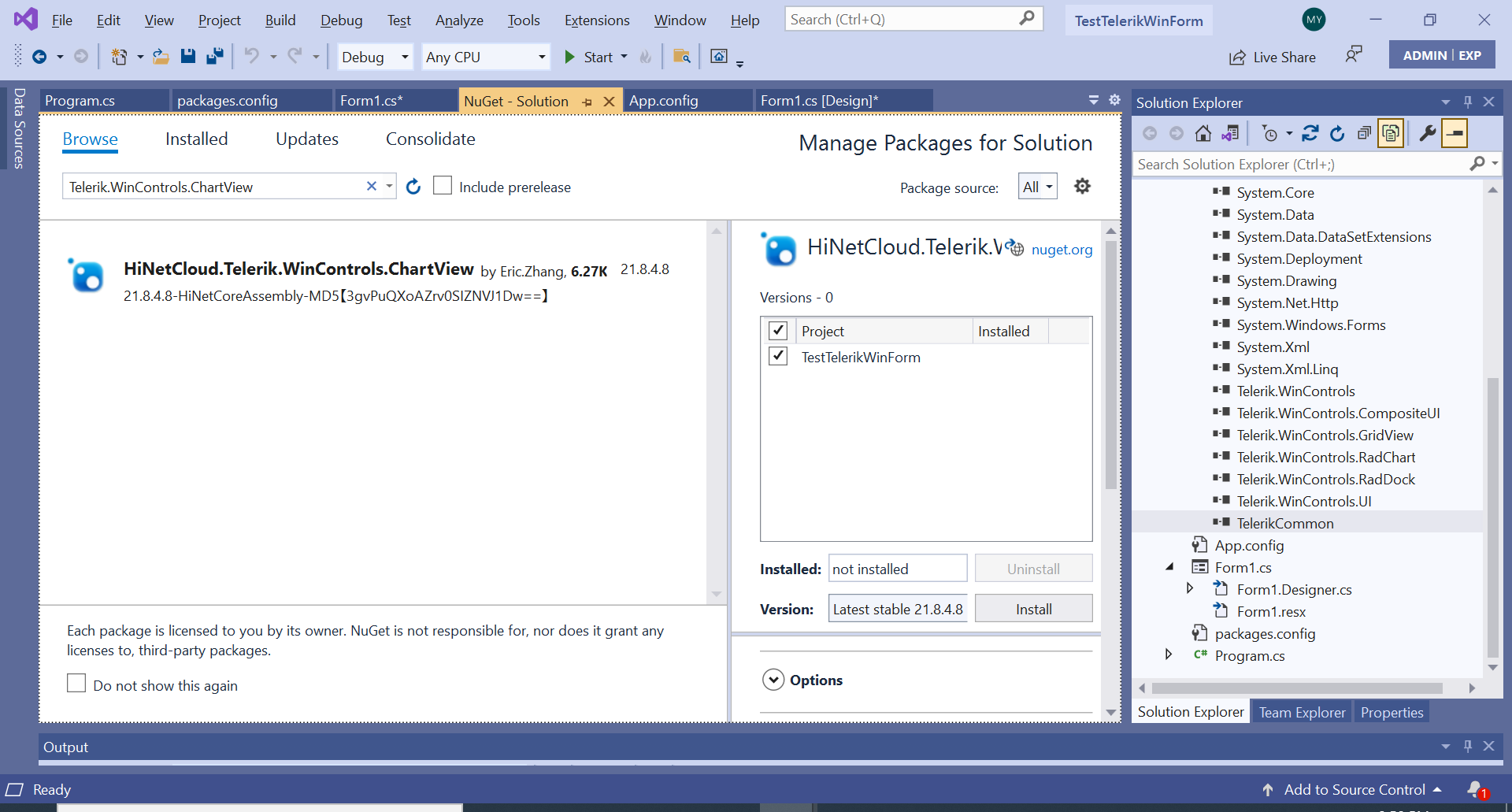 Winform controls:RadChartView couldn't be found from the Nuget in UI for WinForms | Telerik Forums