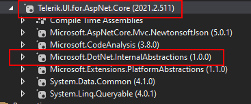 Upgrade to Nuget package Telerik.UI.for.AspNet.Core 2022.2.510 and now getting error "Could not ...