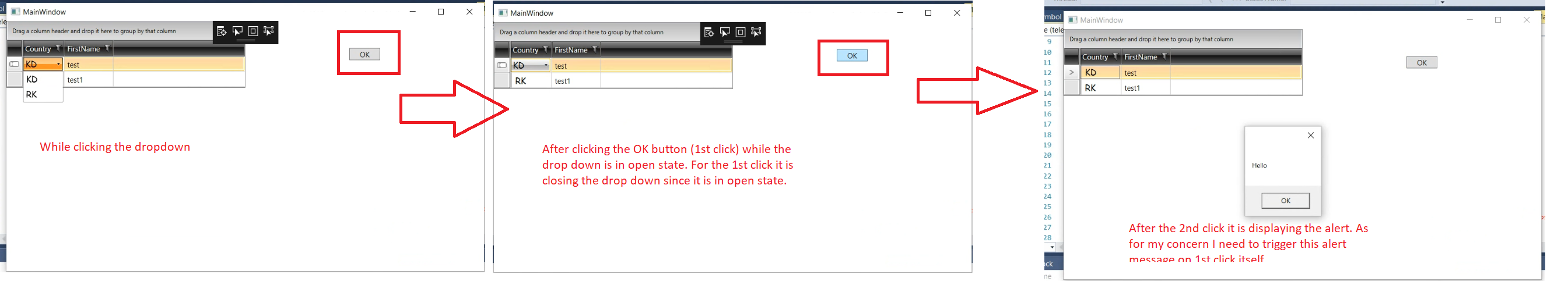 Telerik RadComboBox in RadGridView (GridViewComboBoxColumn) 1st click trigger issue while the ...