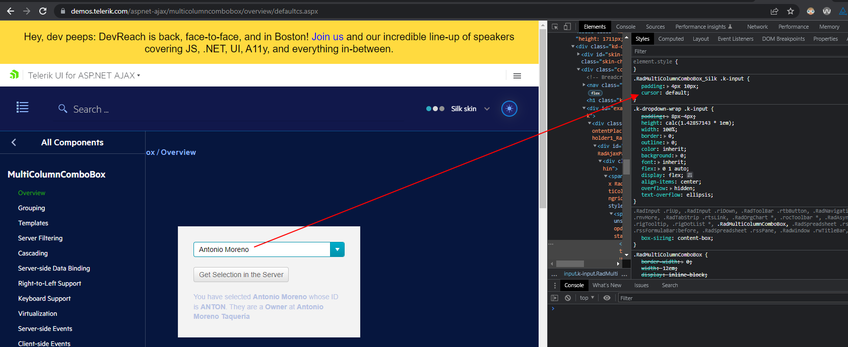 Mouse cursor on RadMultiColumnComboBox in UI for ASP.NET AJAX | Telerik Forums