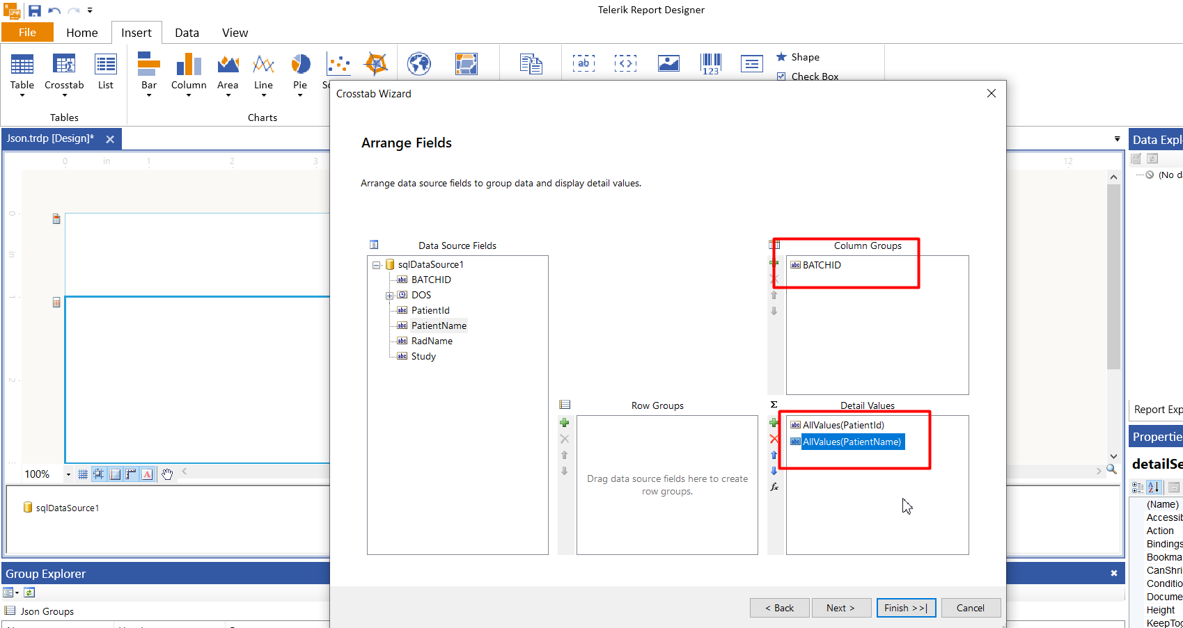 Column Grouping of one column and AllValues selected for other columns return System.Object[] in ...