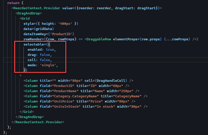 How To Implement Both Drag Drop And Selection In Datagrid In Kendoreact Telerik Forums