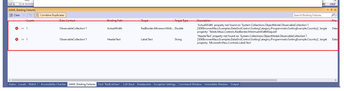 Binding Errors For Raddatagrid In Ui For Net Maui Telerik Forums