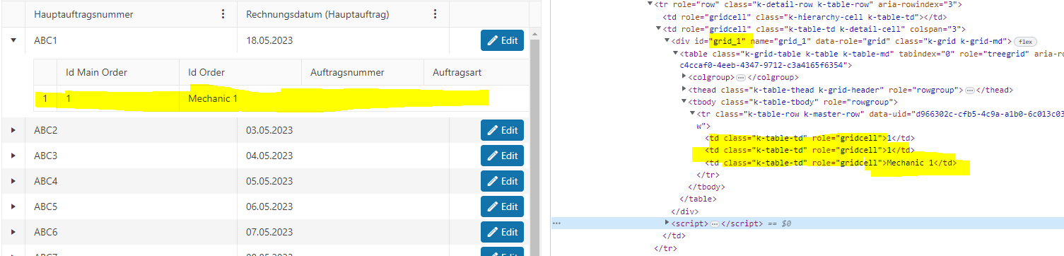 Expanding 2nd level hierarchy in Kendo Grid removes column headers in UI for ASP.NET Core ...