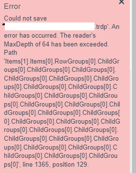 Telerik Reporting Cross tab report - "MaxDepth of 64 has been exceeded" while adding more ...